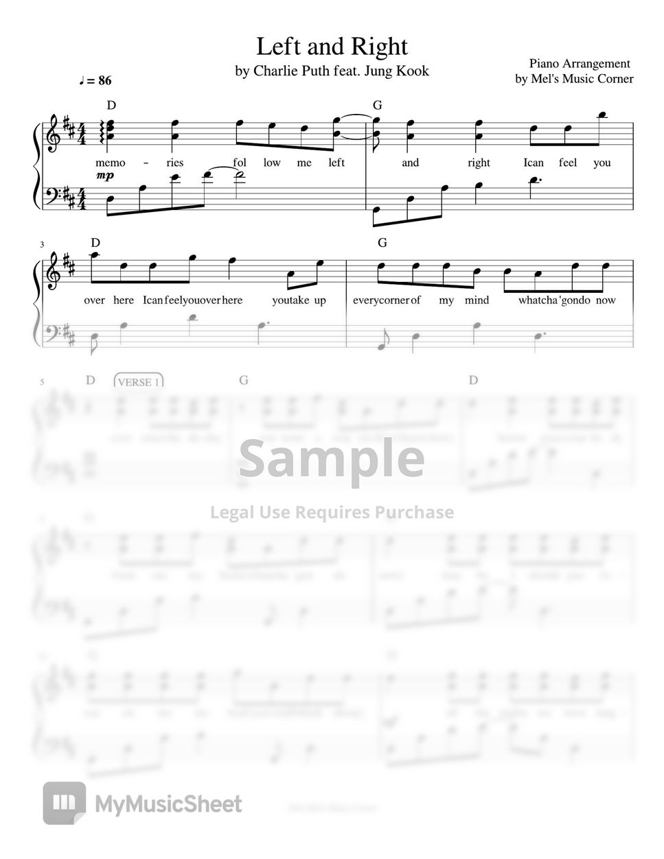 Charlie Puth - Left and Right (piano sheet music) Sheet Music by Mel's ...