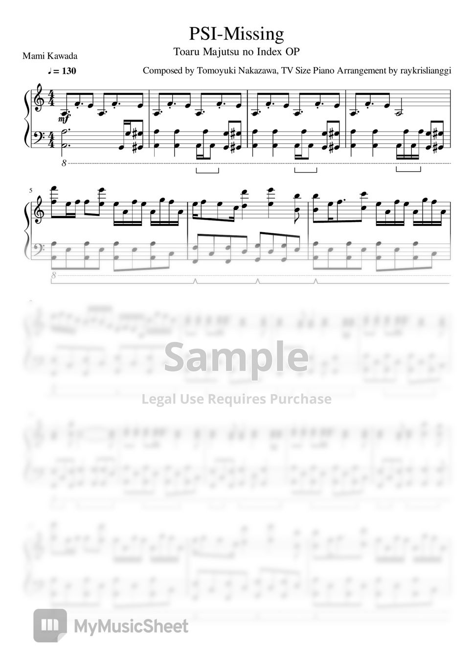 [PDF + MIDI Bundle] Toaru Majutsu no Index OP - PSI-Missing (TV Size) 악보