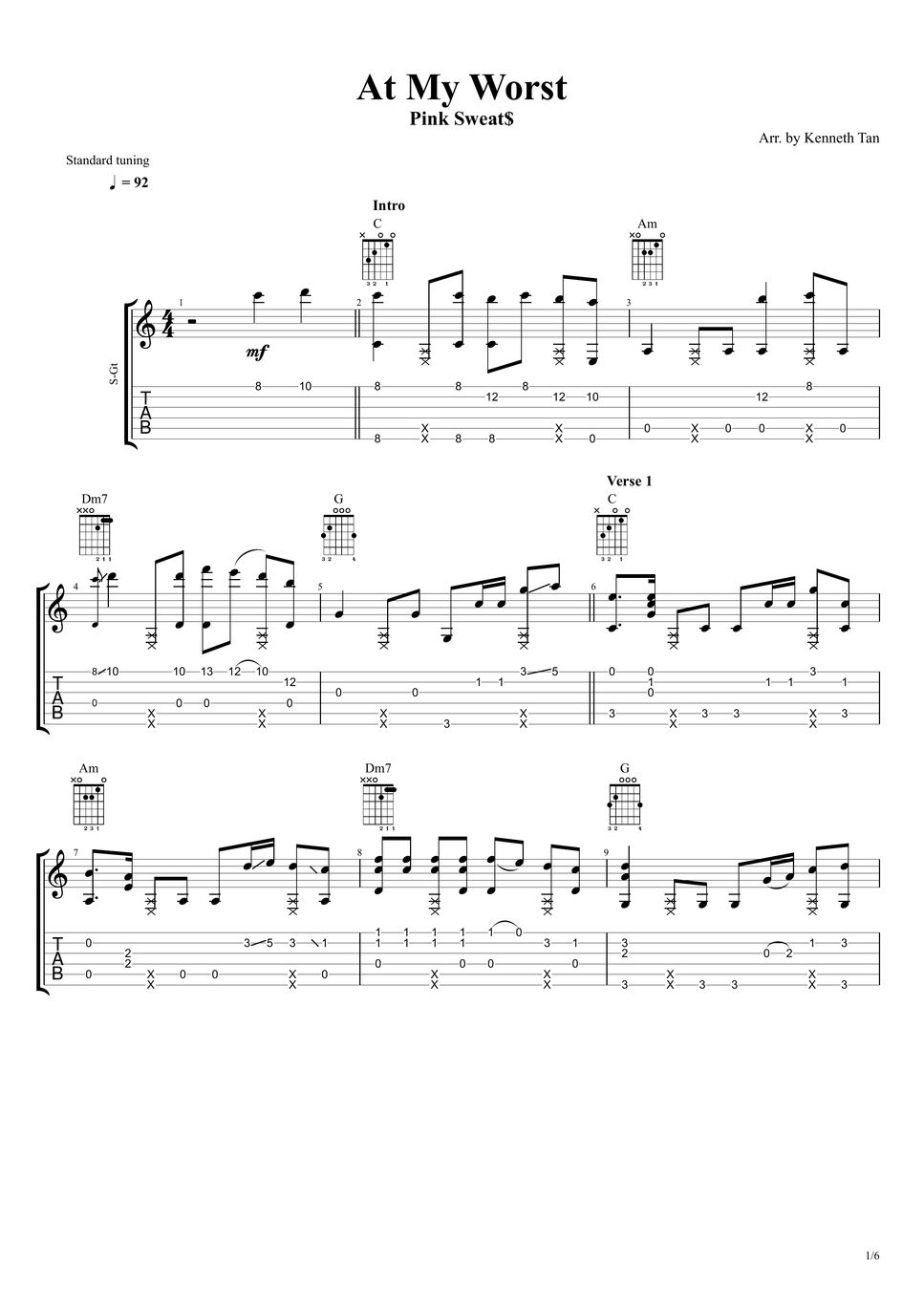 Pink Sweat$ | Fingerstyle Guitar - At My Worst แผ่น by Kenneth Acoustic