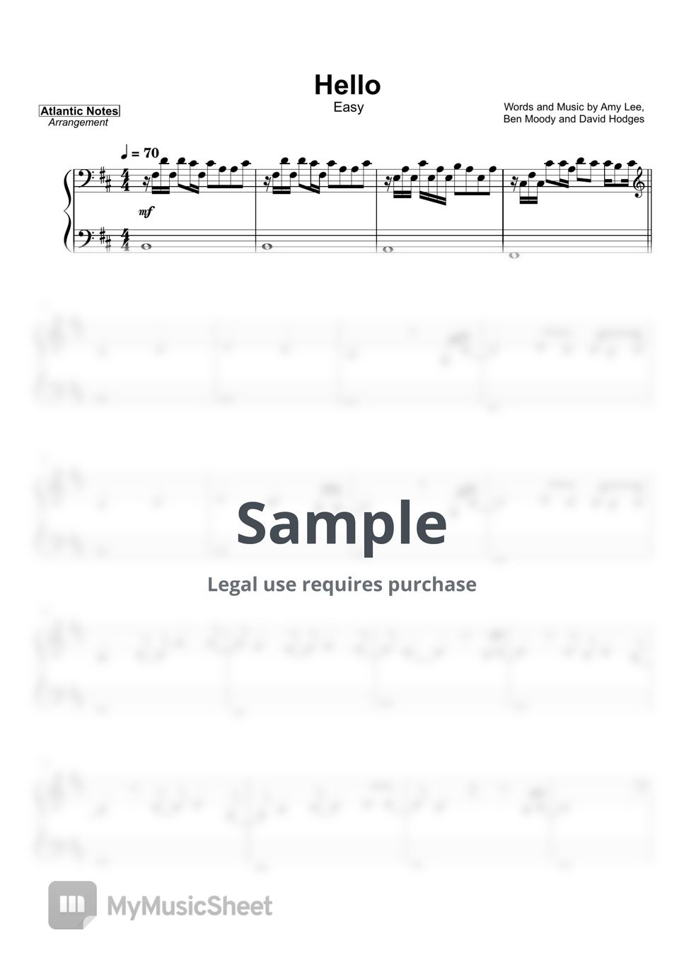 Evanescence - Hello Sheet Music by Atlantic Notes