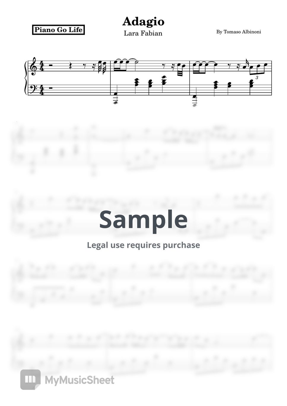 Lara Fabian - Adagio (Albinoni) Sheets by Piano Go Life