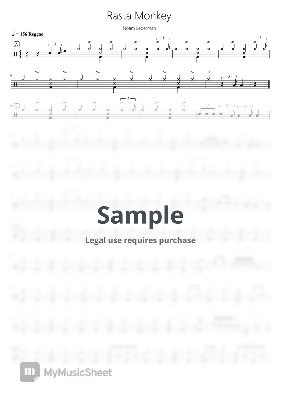 Noam Lederman - Rasta Monkey【Rock school Lv3】 악보 by 看哦爱随风