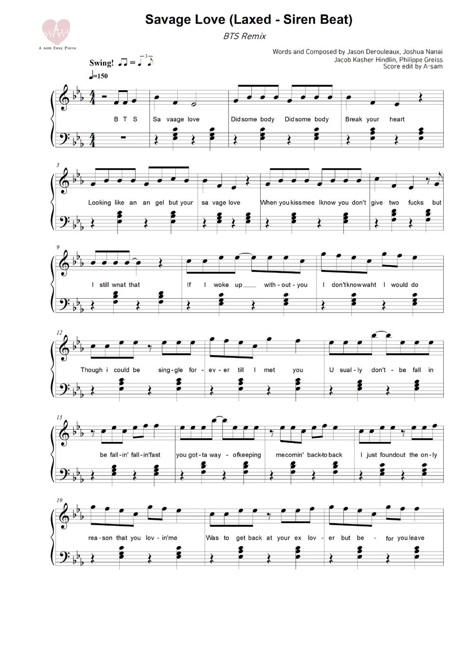 BTS - Savage Love Partition musicale by A-sam