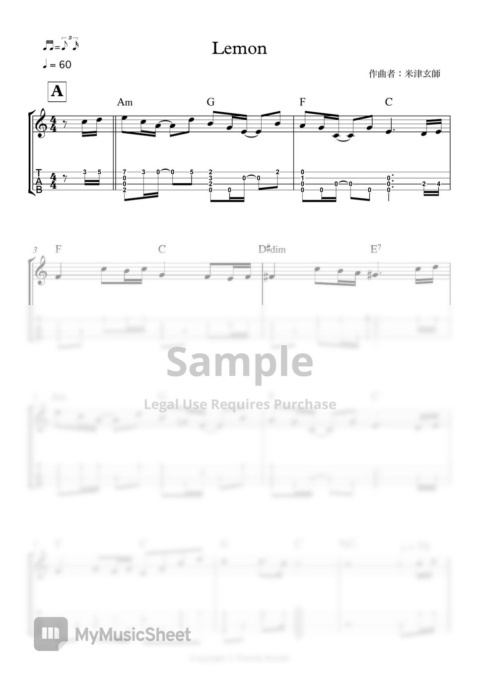 KENSHI YONEZU - LEMON Sheet Music by Tomoki Suzuki