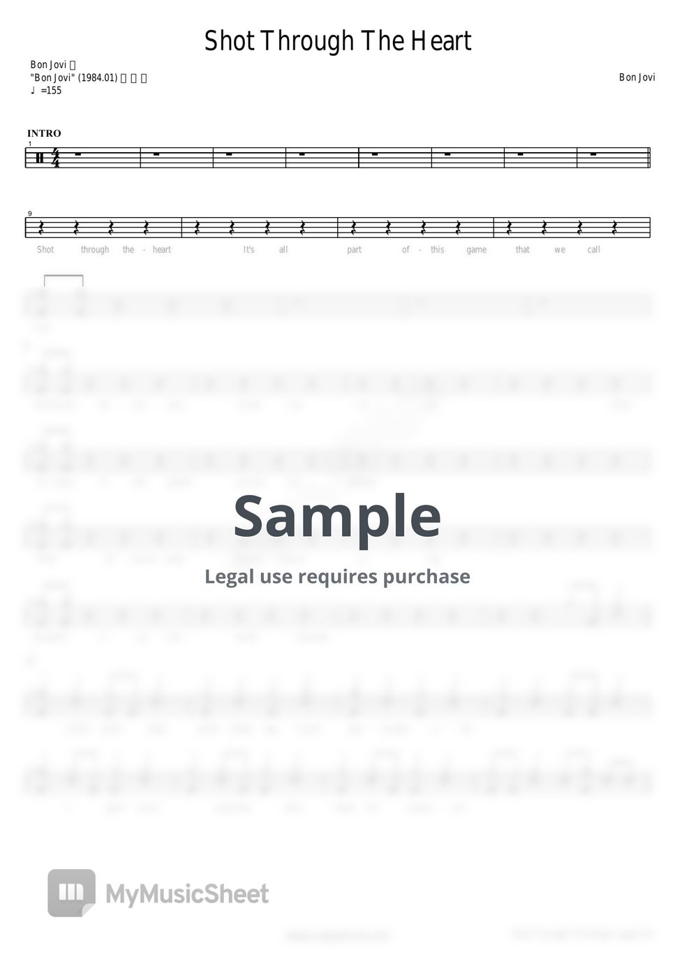 Bon Jovi - Shot Through The Heart Sheets by COPYDRUM