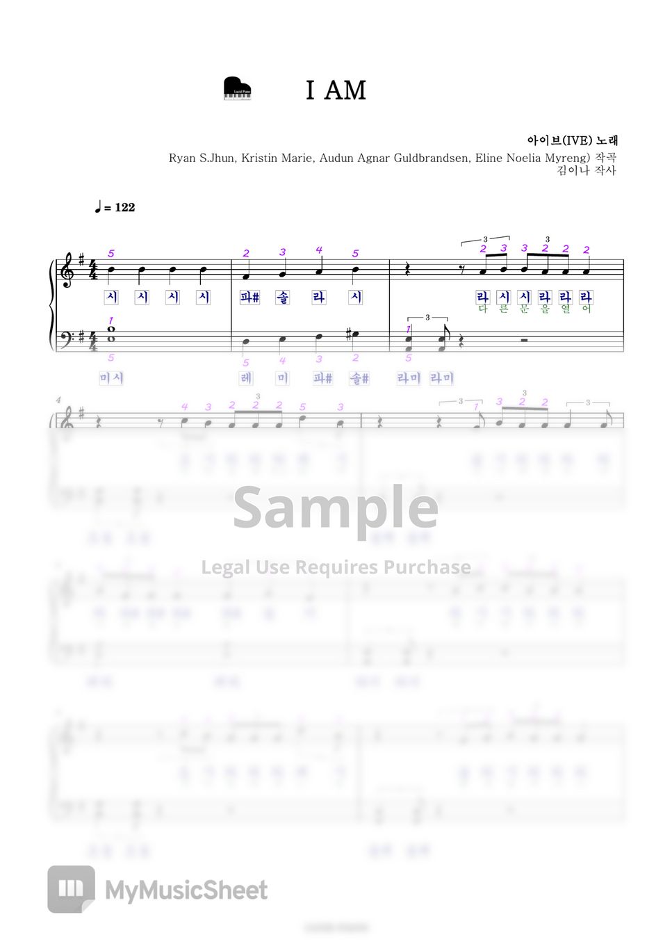 Ive 아이브 I Am 계이름 악보 楽譜 By Lucid Piano