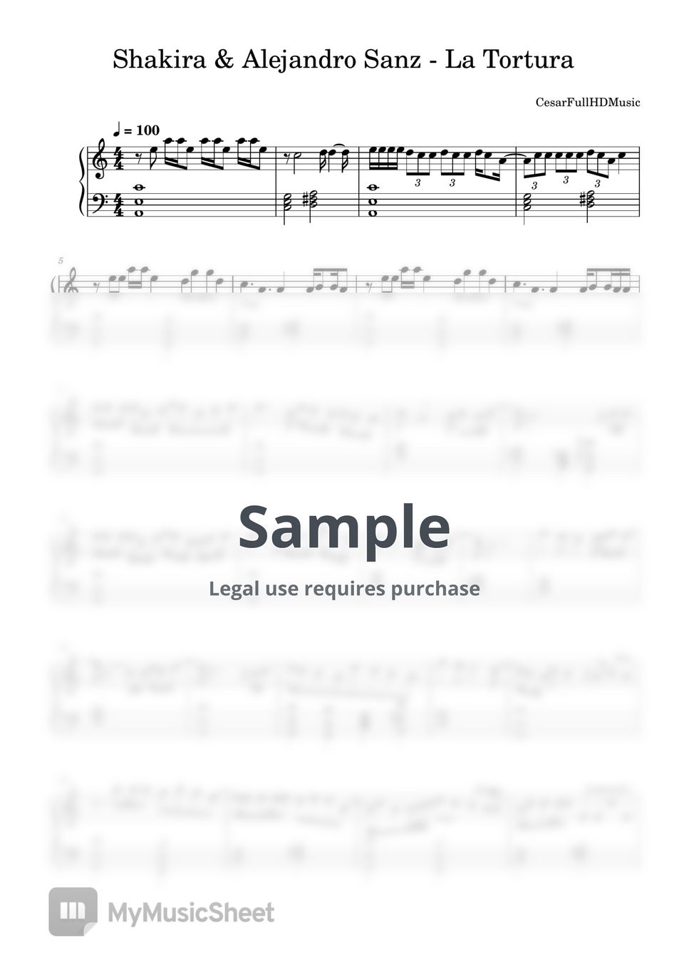 Shakira & Alejandro Sanz - La Tortura Sheets