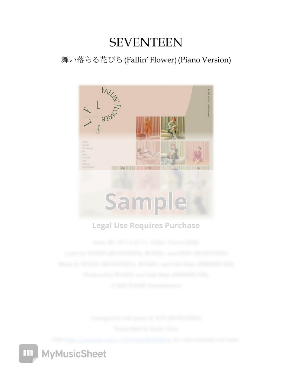 JUN (SEVENTEEN) - 舞い落ちる花びら (Fallin’ Flower) Sheets by Emily Chua