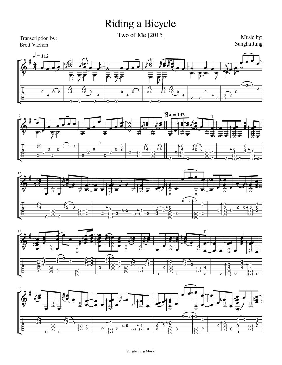 Sungha Jung - Riding A Bicycle Tab + 1staff by Brett Vachon