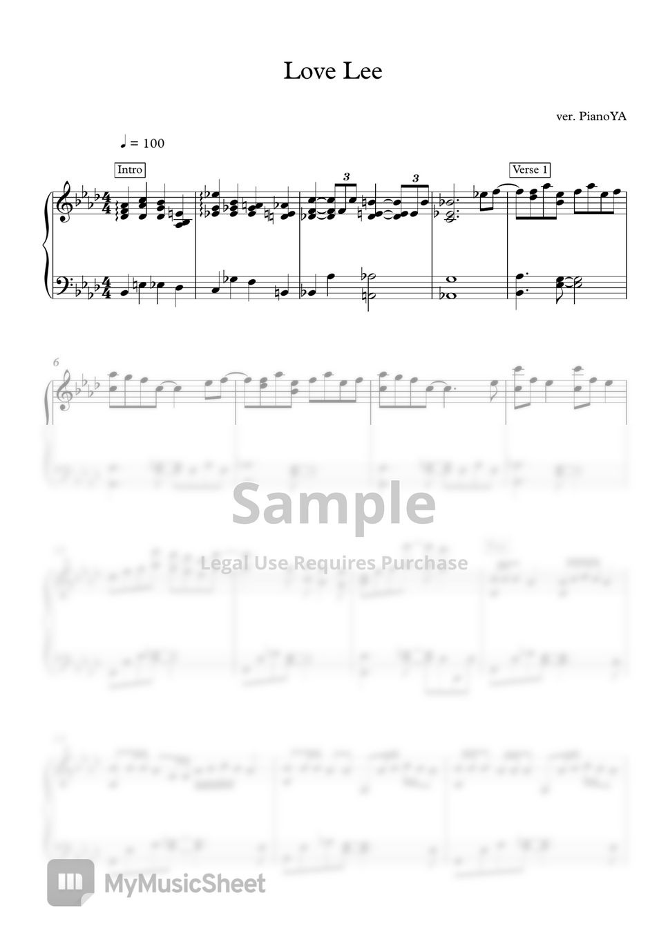 악뮤 - Love Lee نوتة by PianoYA