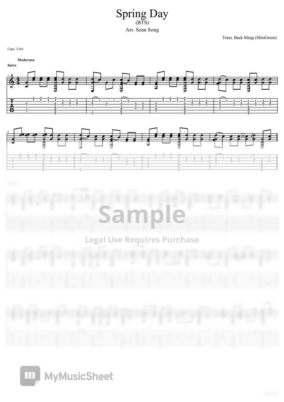 봄날(Spring Day) - BTS(방탄소년단) Sheet Music