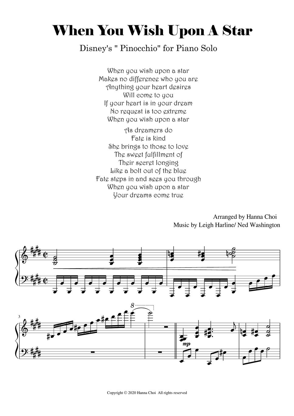 Leigh Harline - When You Wish Upon A Star (Disney PINOCCHIO) Sheet by Hanna