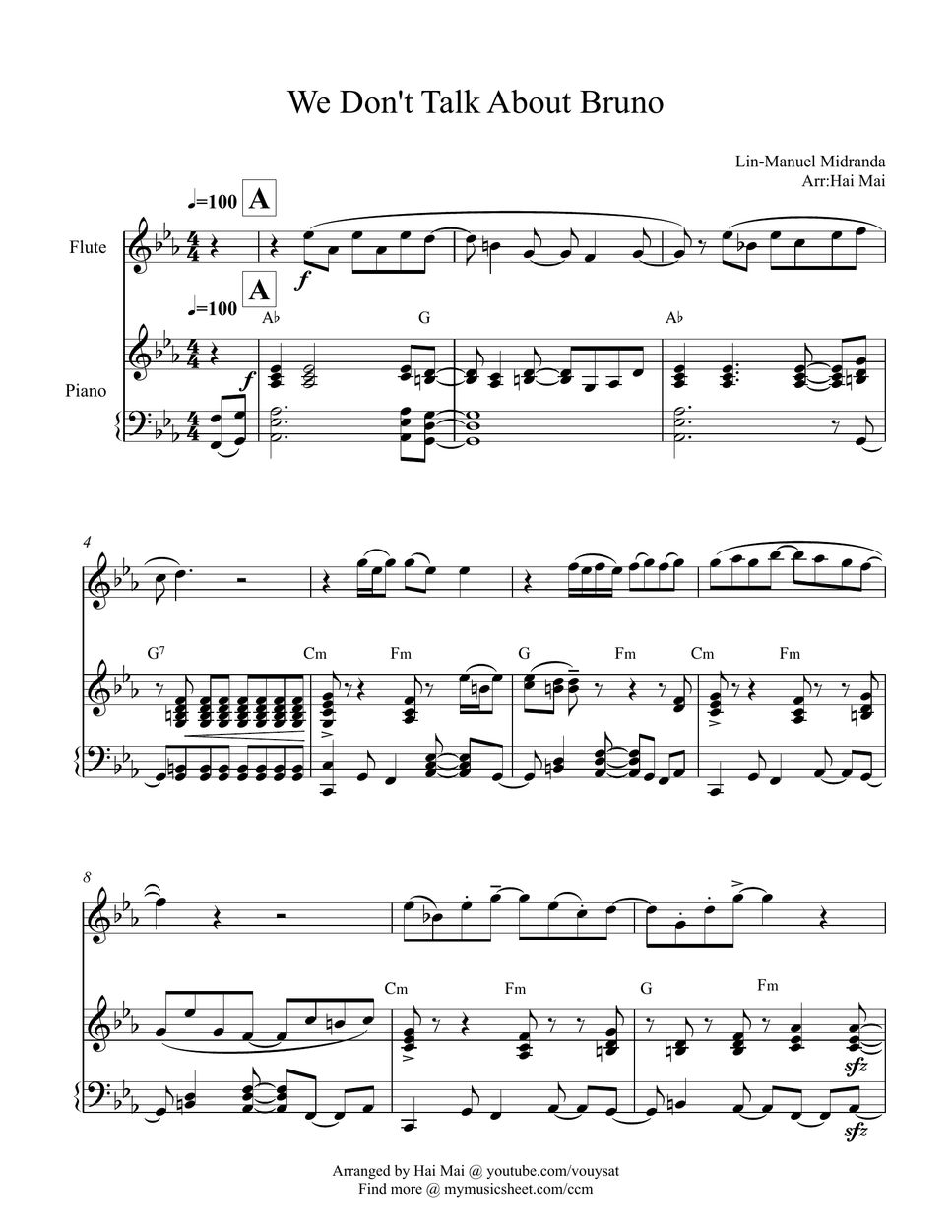 Lin-Manuel Midranda - We Don't Talk About Bruno - Flute solo and Piano ...