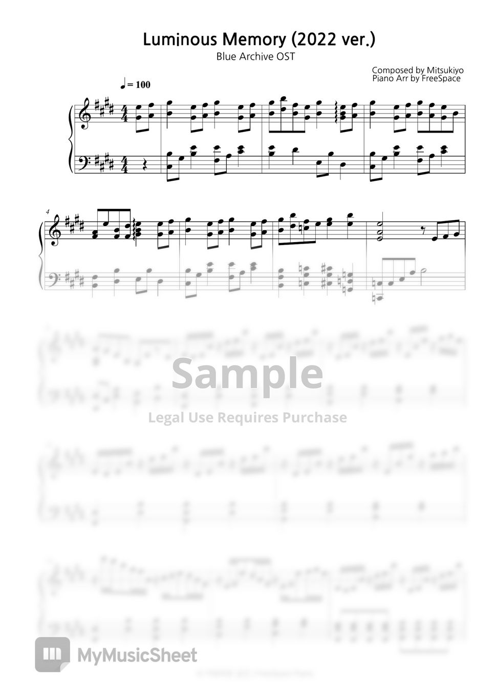 Blue Archive - Luminous Memory - Blue Archive OST Sheet Music by 자유로운 공간