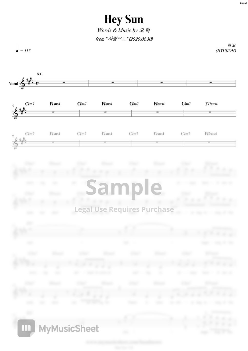 혁오 - Hey Sun | 멜로디/MR 악보 by COVER SKILLS