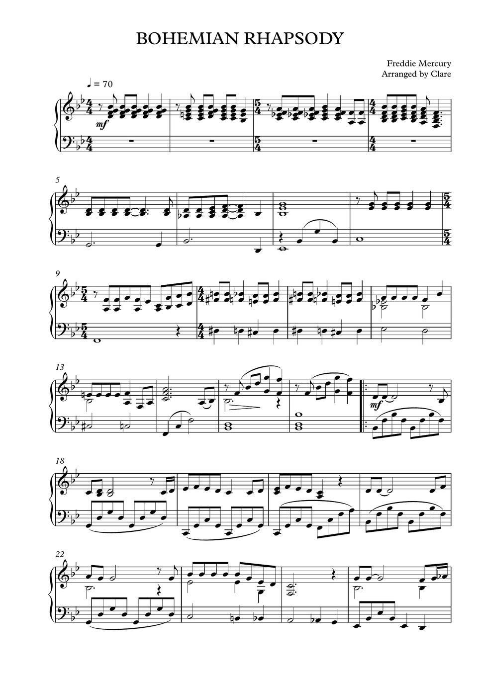Freddie Mercury(Queen) - Bohemian Rhapsody Sheet by Clare