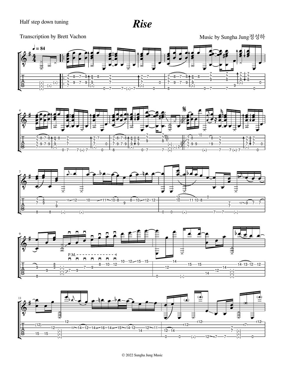 Sungha Jung - Rise Tab + 단선 악보 by Brett Vachon