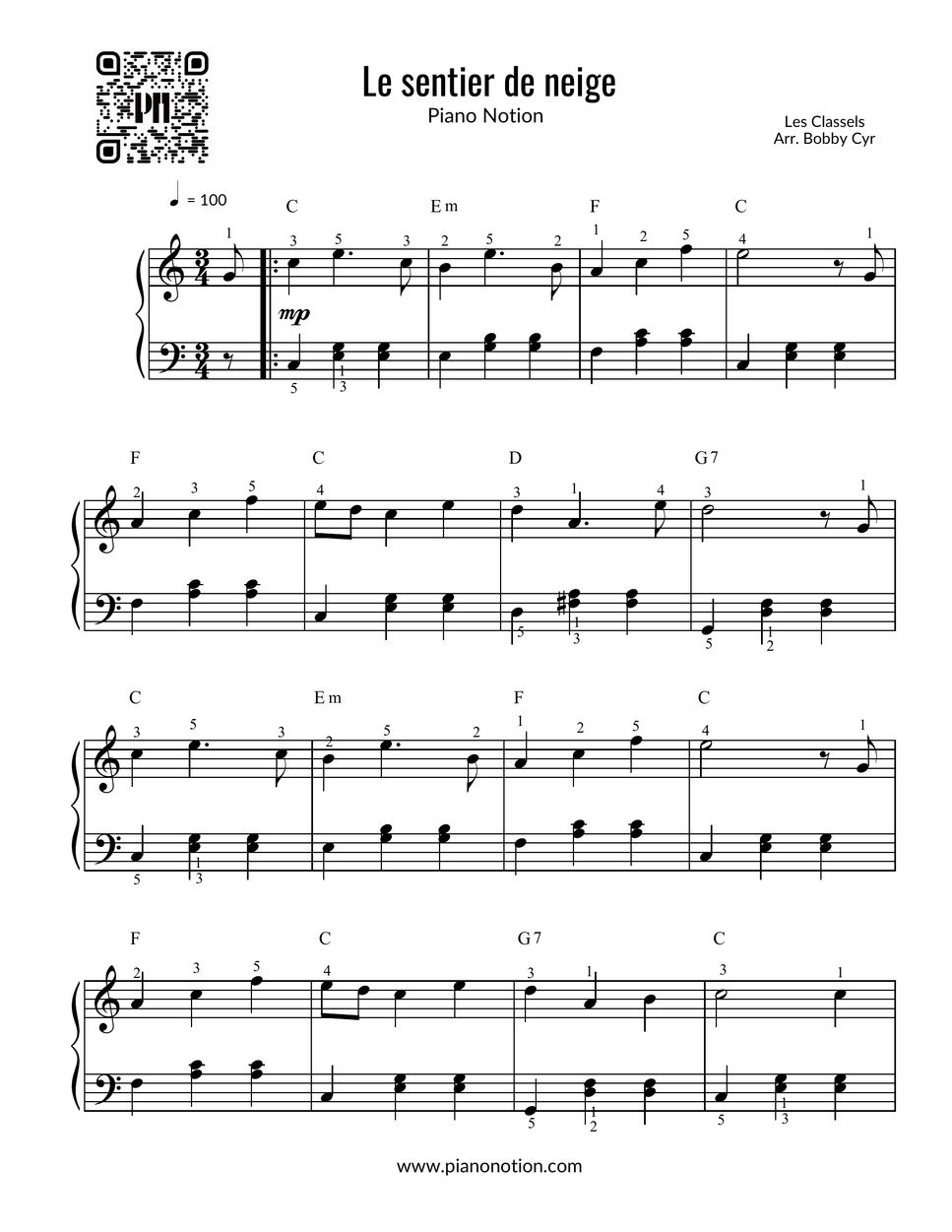 Les Classels - Le sentier de neige (piano facile) Partition by Piano Notion