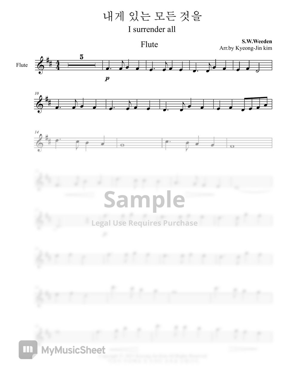 W S Weeden 내게 있는 모든 것을 플루트 피아노 악보 By Pianist Jin