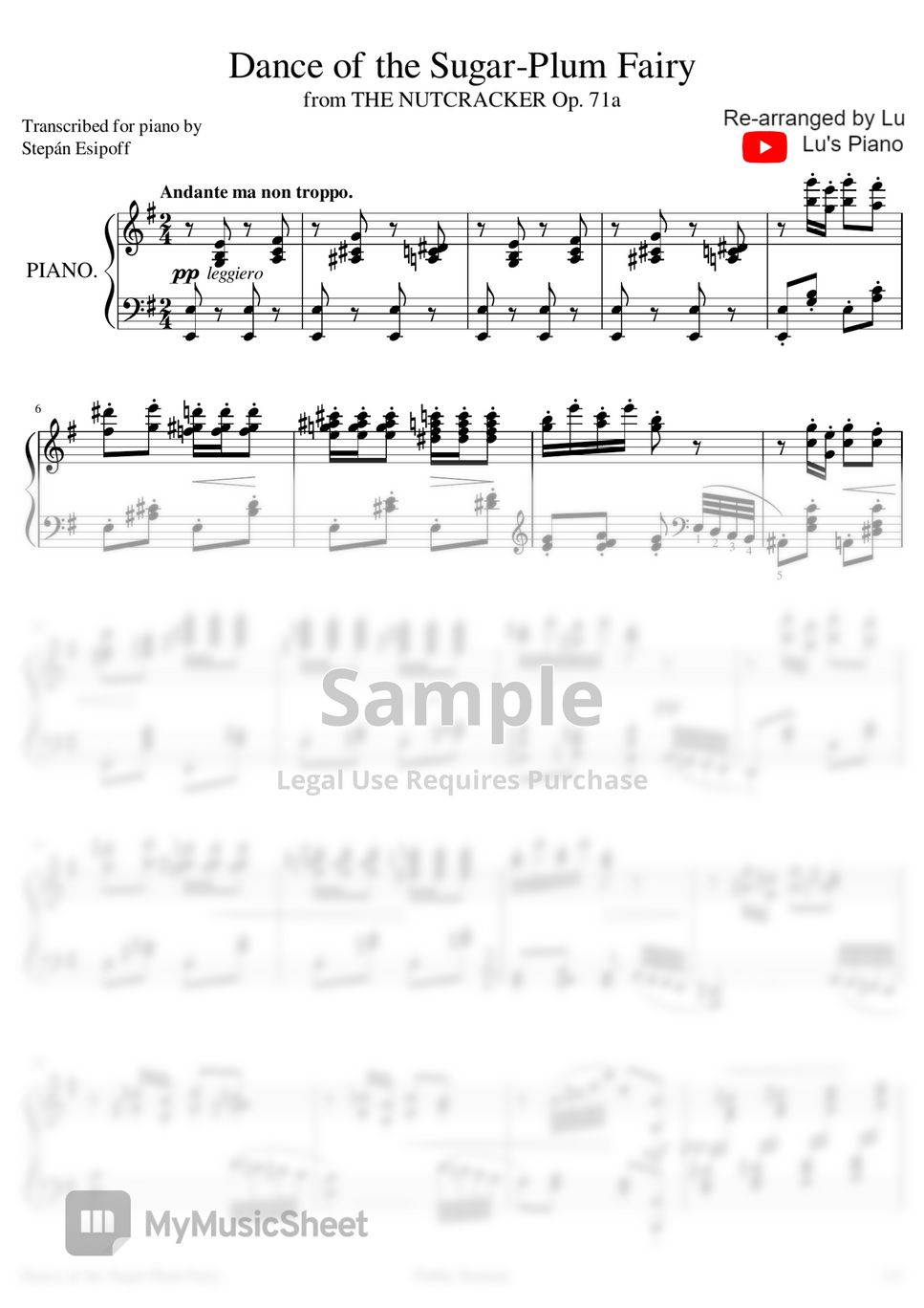 Tchaikovsky - Dance of the Sugar Plum Fairy Sheet by Lu's Piano