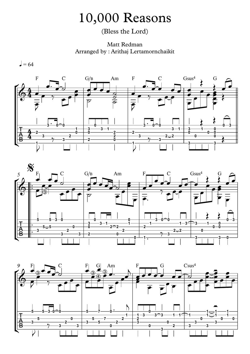 Matt Redman - 10,000 Reasons 악보 by Arithaj Lk