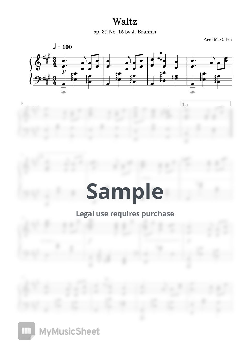 Johannes Brahms - Waltz op. 39 Nr. 15 Sheets by M. Galka