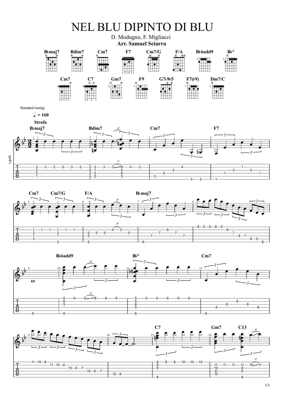 Domenico Modugno - F. Migliacci - Nel blu dipinto di blu (Fingerstyle ...