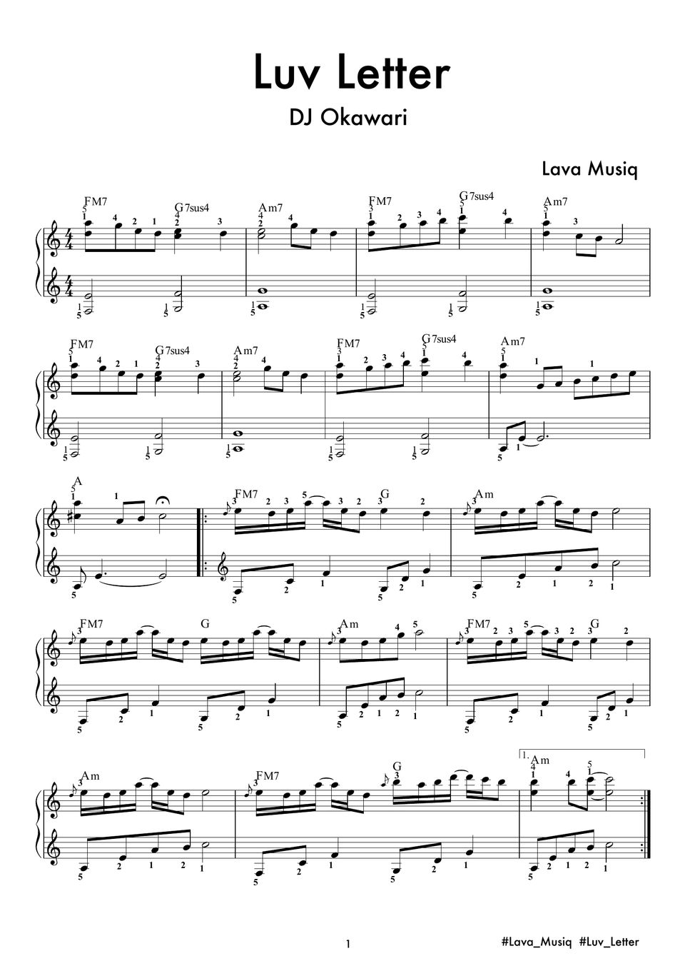 DJ Okawari - Luv Letter (Easy Ver.) Sheet by Lava