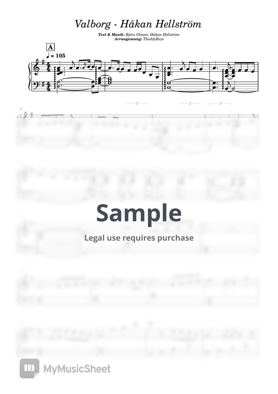 Håkan Hellström - Valborg Sheet Music by TheddyKeys