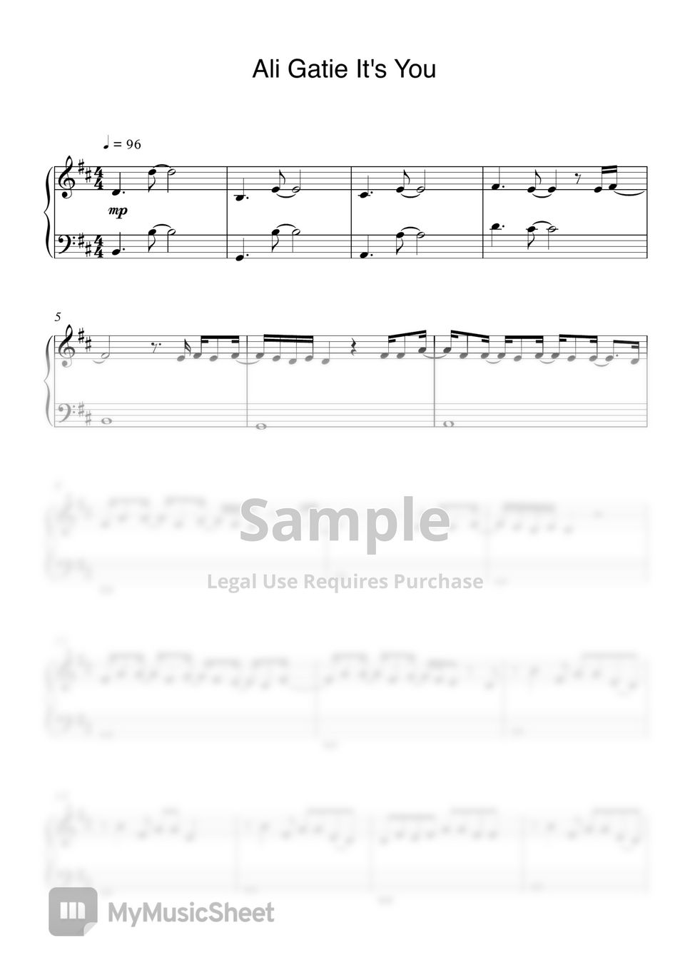 Ali Gate - It's You (EASY) Sheets by SlowEasyPiano