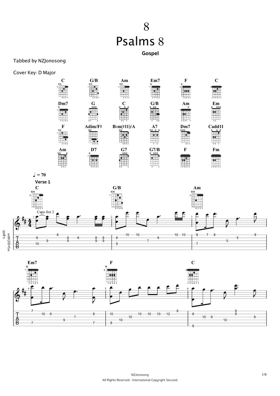 Gospel - Psalms 8 (Fingerstyle) Sheets by NZJonosong