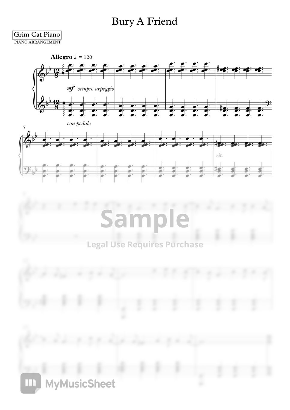 Billie Eilish - Bury a Friend (Piano Solo) Partitura by Grim Cat Piano