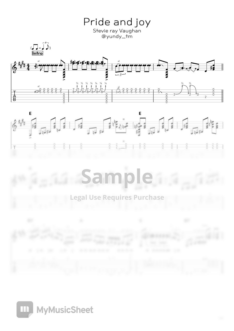 stevie rayvahan - Pride and joy (Rhydm(only intro,verse 1) + Solo (All)) Sheets by @yundy_tm