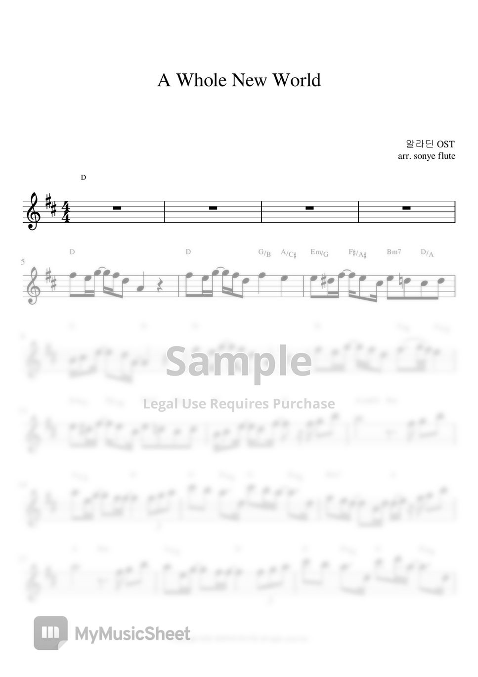 Flute Sheet Music Disney A Whole New World