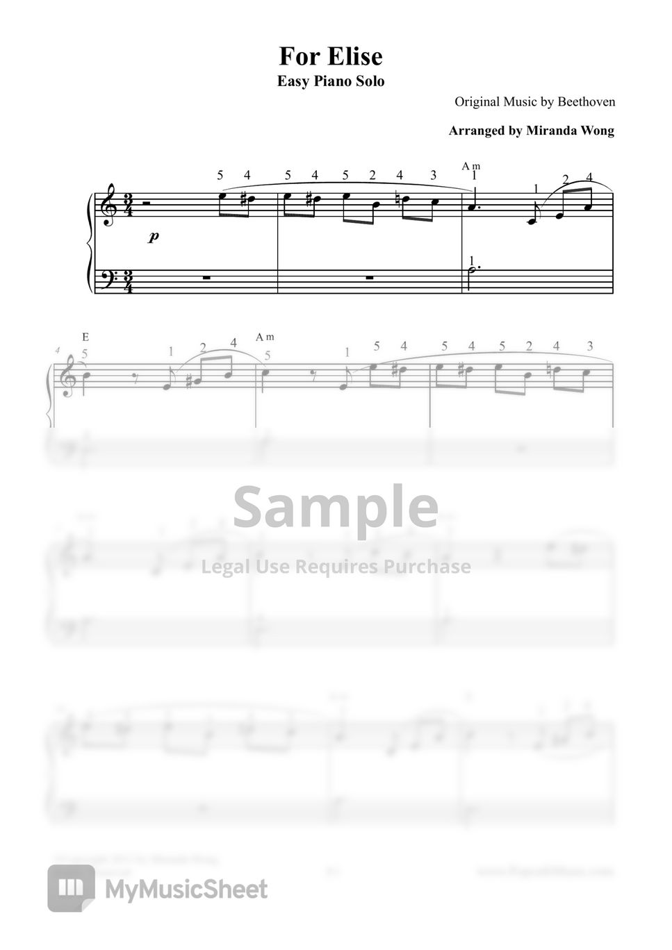 Fur Elise Easy Piano