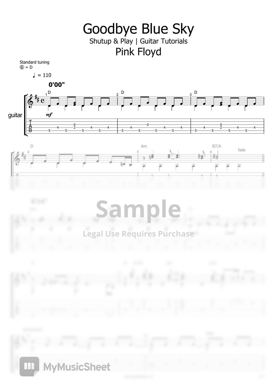Pink Floyd - Goodbye Blue Sky 악보 by Shutup & Play Guitar Tutorials