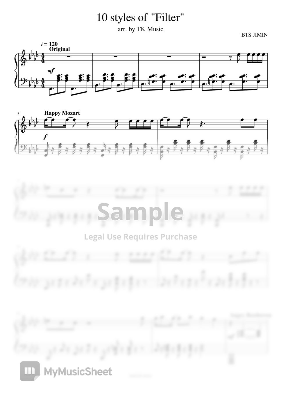 BTS (JIMIN) - 10 Styles of "Filter" Sheets by TK Music