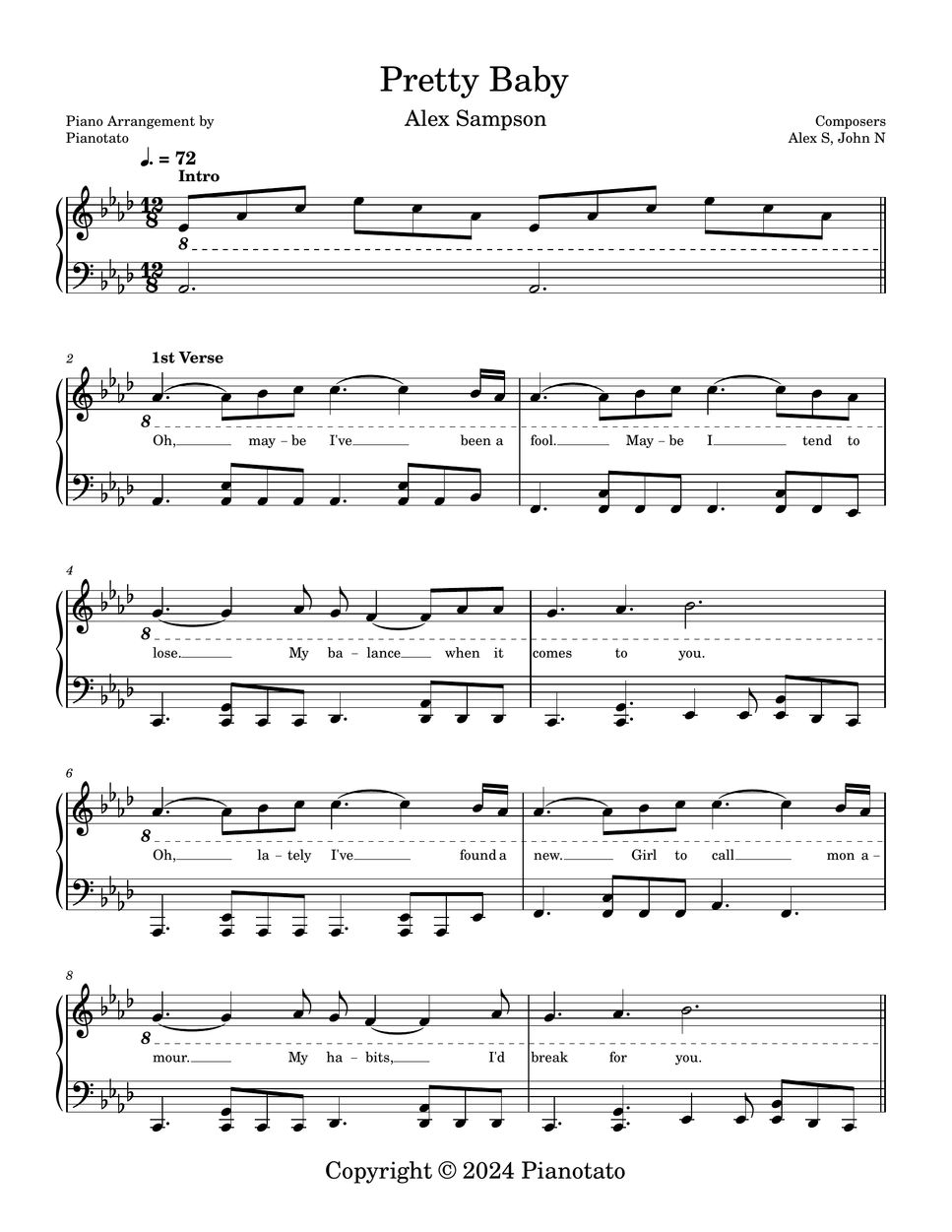 Alex Sampson - Pretty Baby نوتة by Pianotato