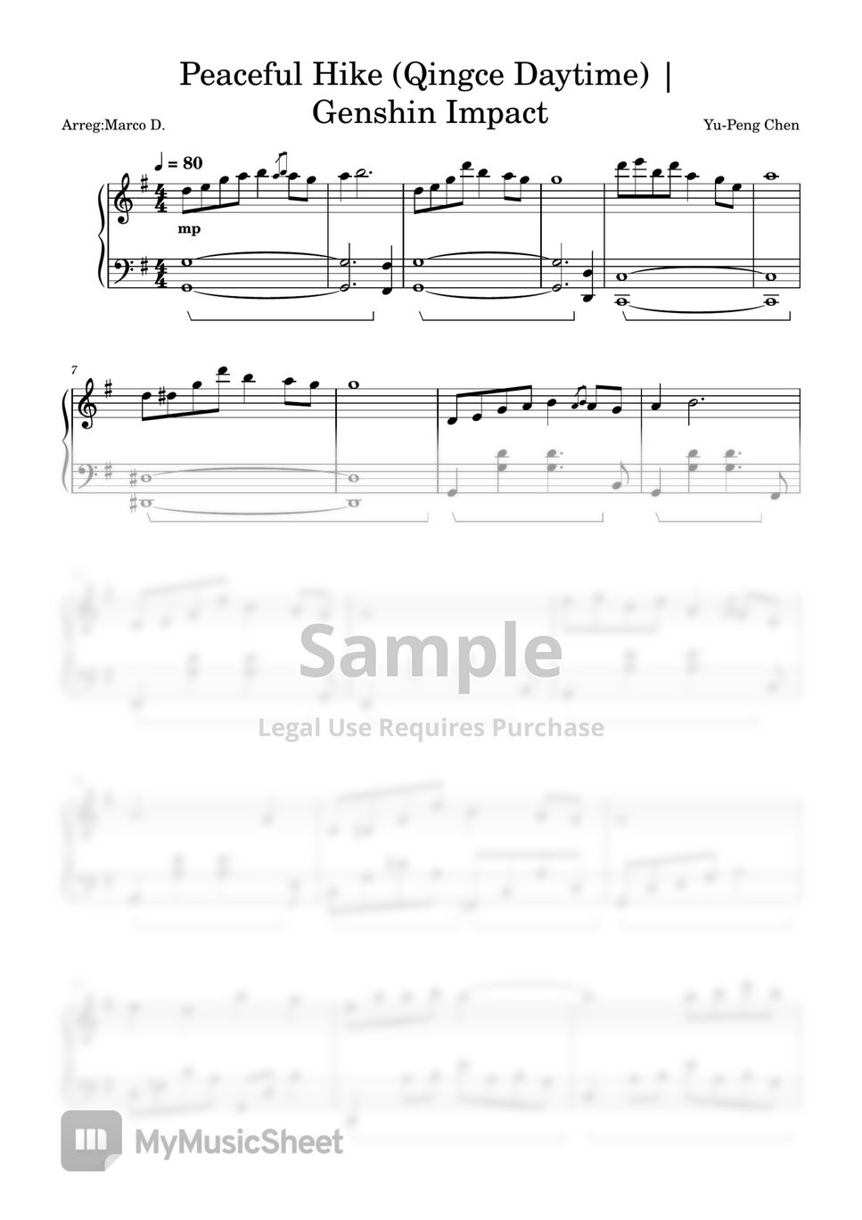 Genshin Impact - Peaceful Hike (Qingce Daytime) (Marco D.) Sheet Music ...
