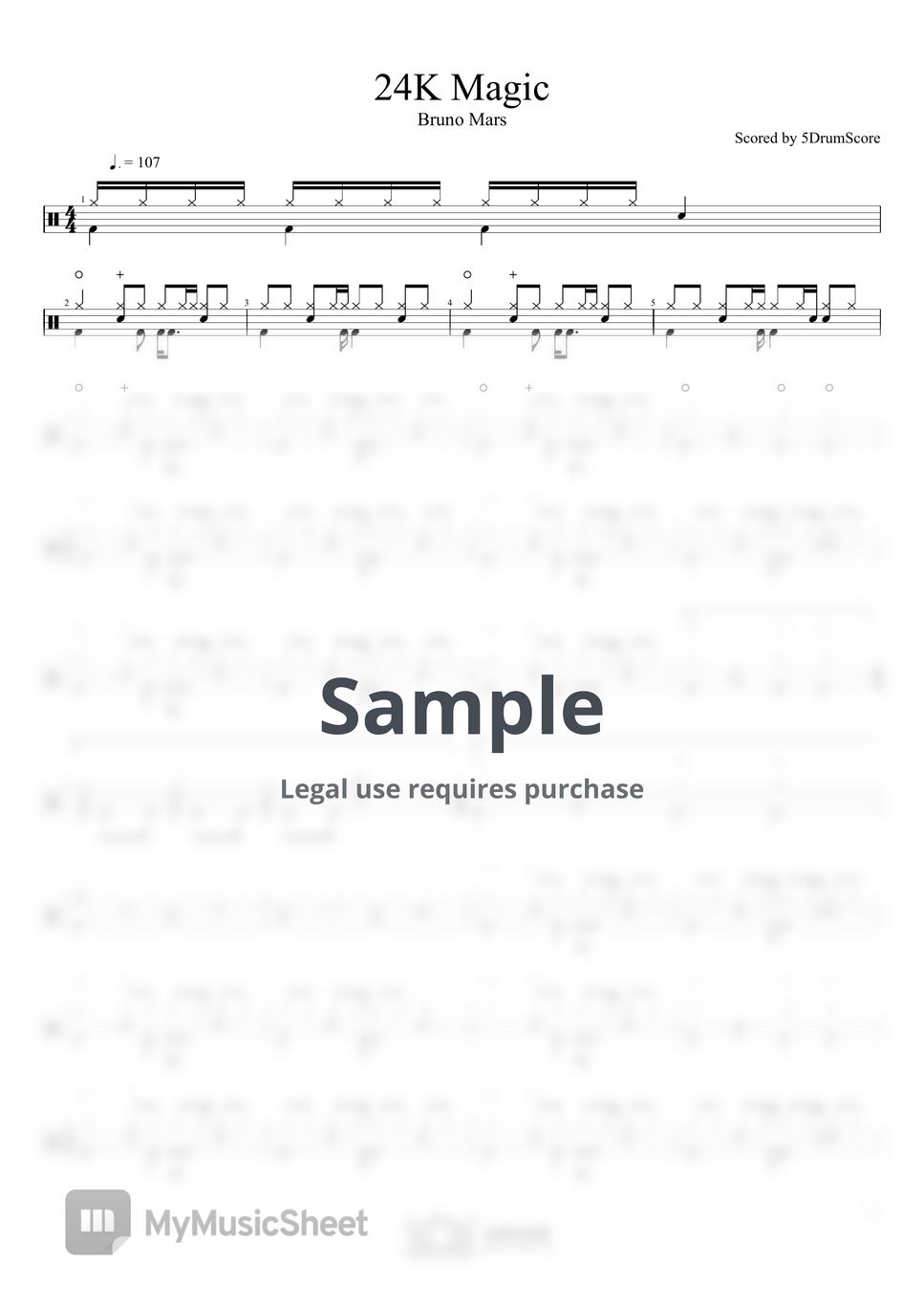 Bruno Mars - 24K Magic 악보 by 5DrumScore