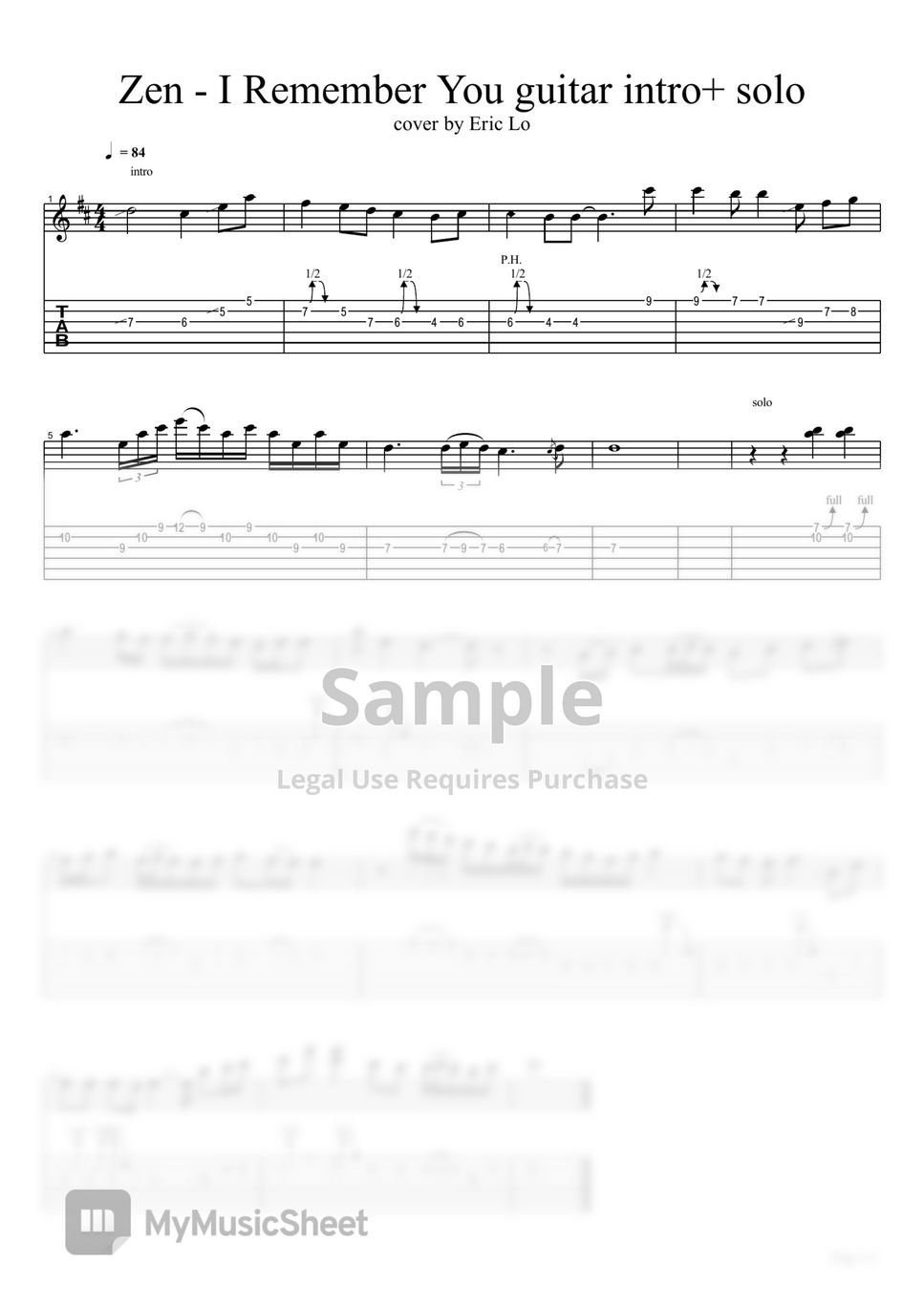 Zen - I Remember You guitar intro+solo cover Sheet Music by Eric Lo