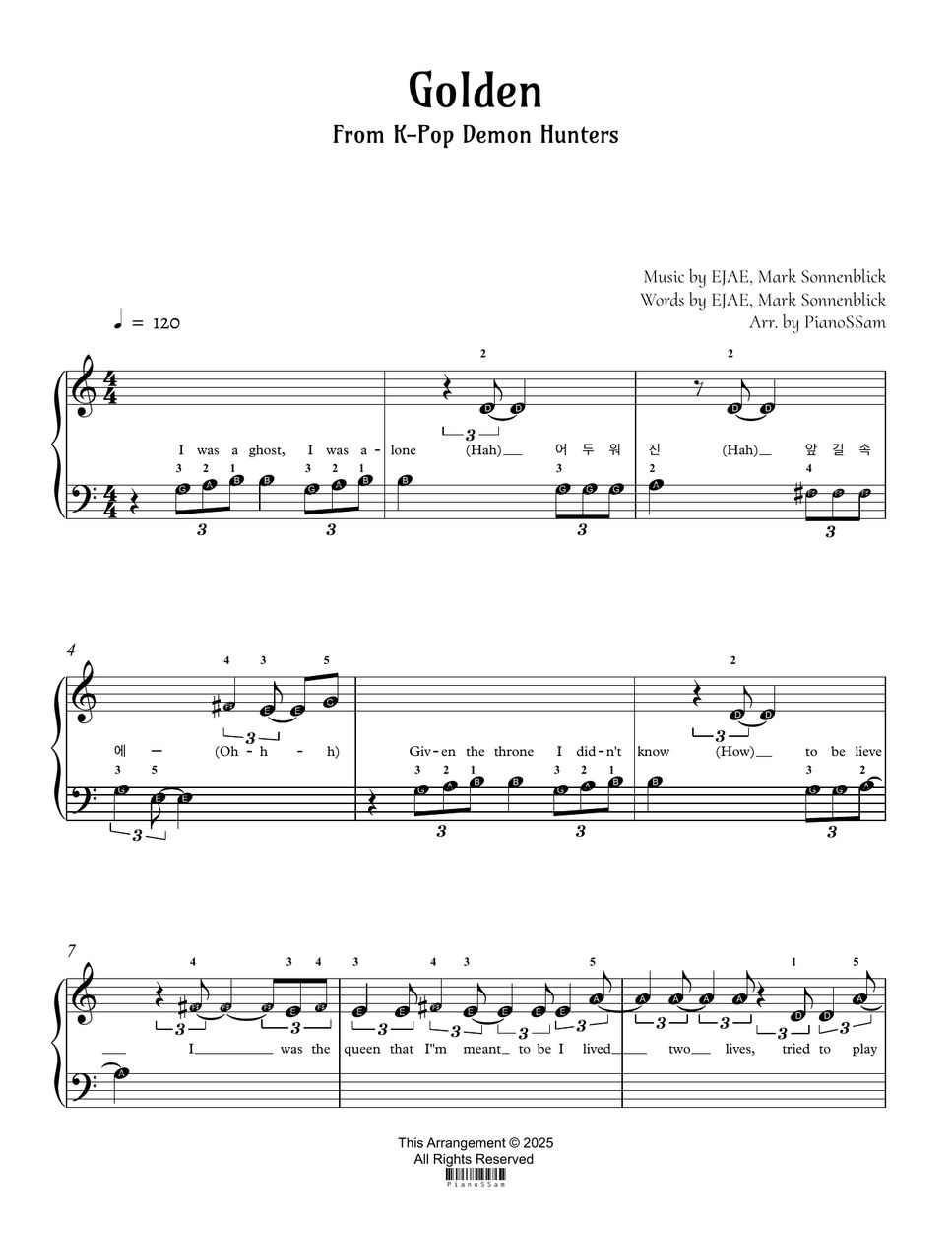 HUNTR/X - Golden [beginner] (K-POP Demon Hunters) 악보 by PianoSSam