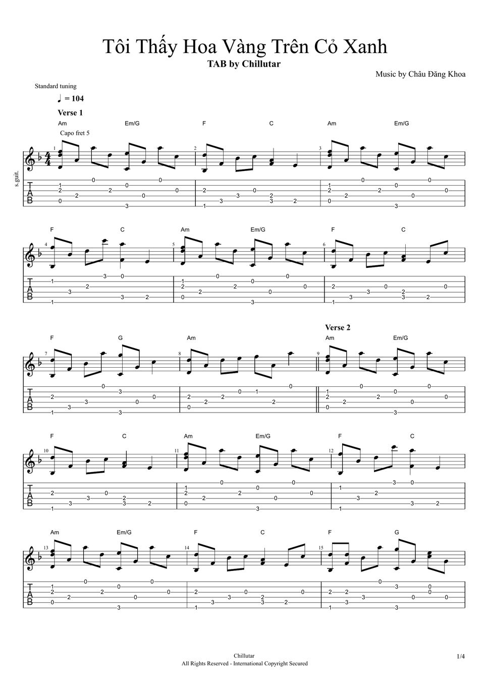 Chau Dang Khoa - Toi Thay Hoa Vang Tren Co Xanh Sheets by Chillutar