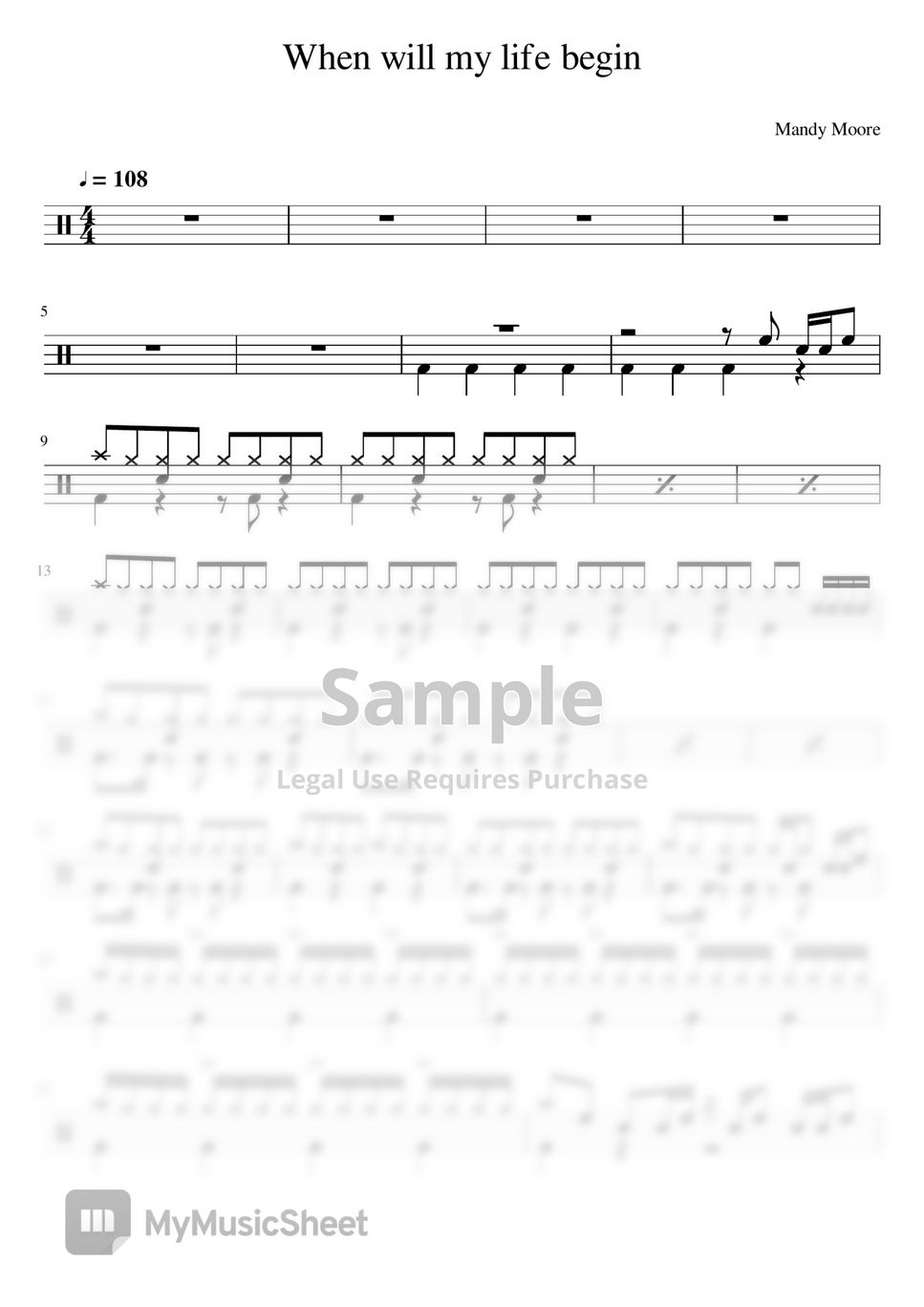 Mandy Moore - When will my life begin 楽譜 by Yumi Drum