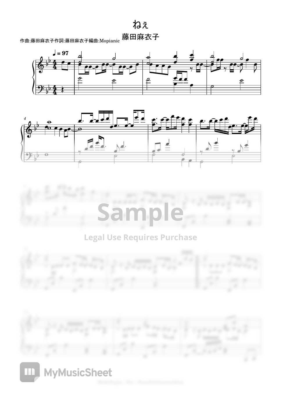 藤田麻衣子 - Nee (intermediate, piano) Sheets by Mopianic