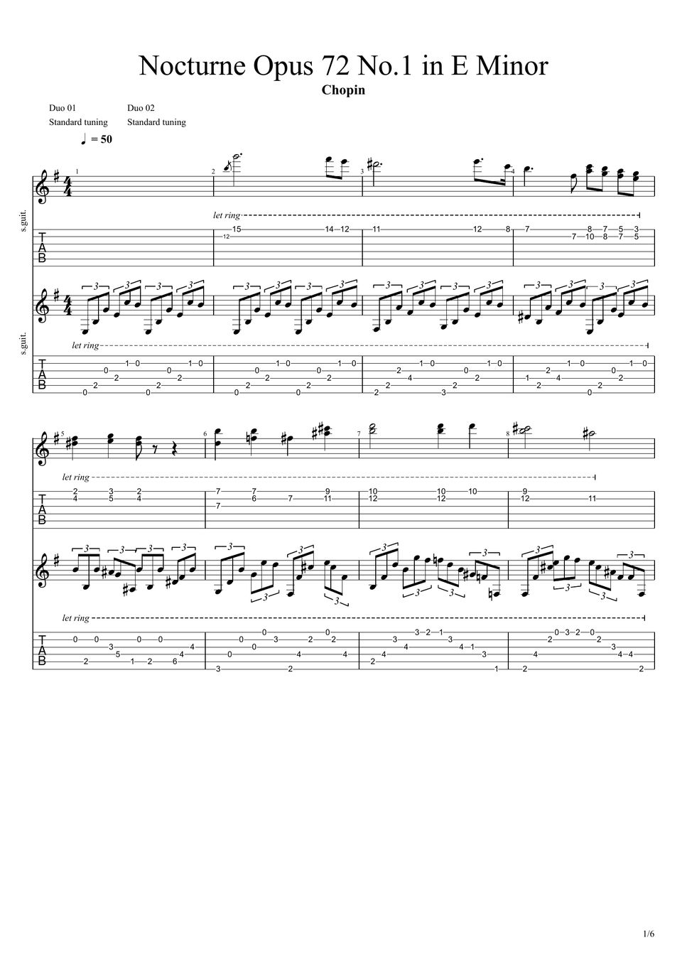 Chopin - Nocturne Opus 72 No 1 in E minor Sheet by Nico Music