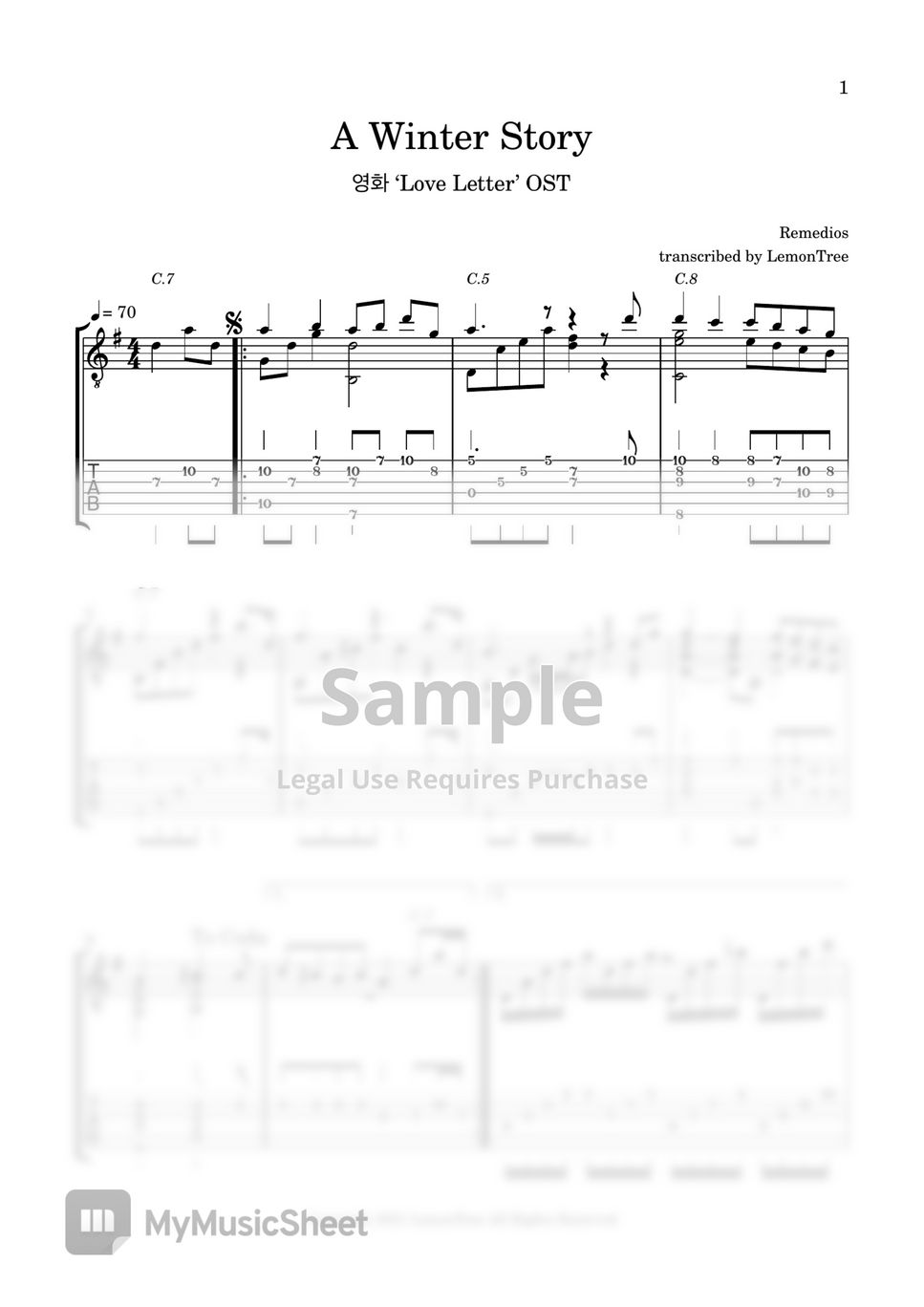 Remedios - A Winter Story (fingerstyle) แผ่น by LemonTree