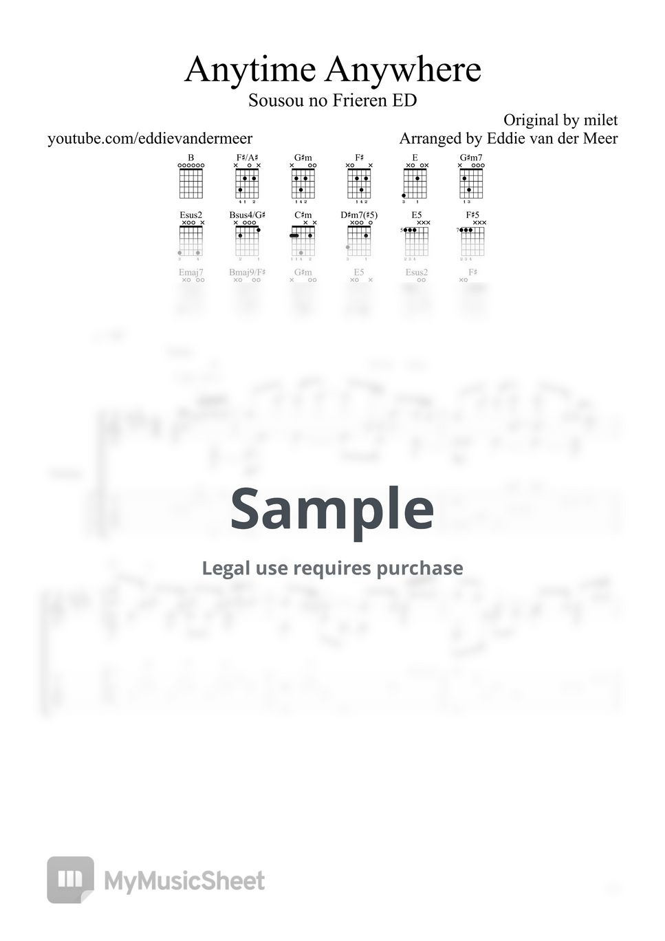 milet - Anytime Anywhere (Sousou no Frieren ED) TAB+1 Staff by Eddie van der Meer