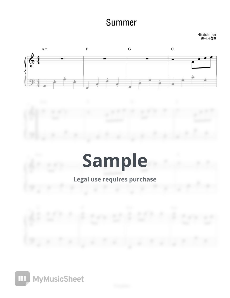 Hisaishi Joe - Summer (기쿠지로의 여름 ost) Sheets by NA_PIANO