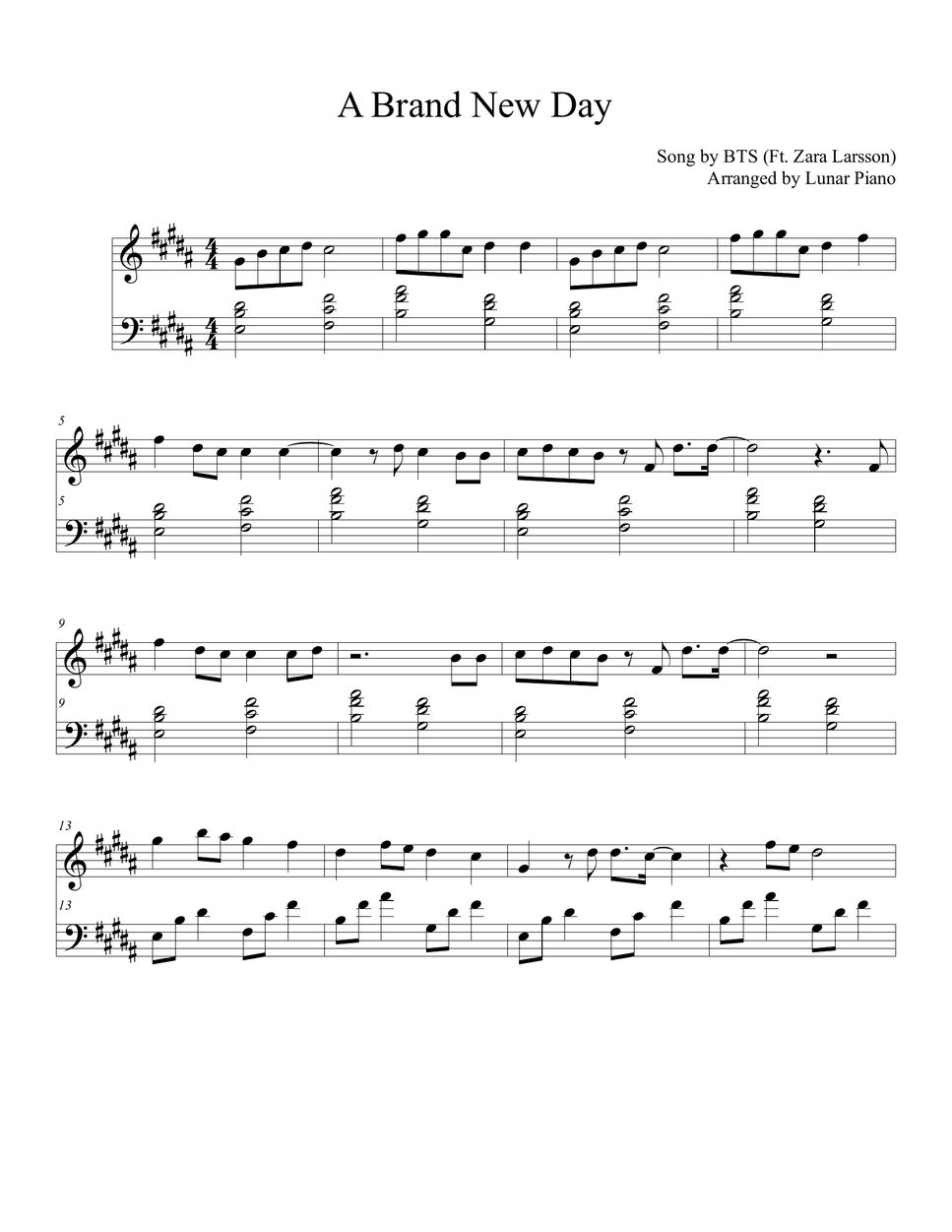 BTS(방탄소년단) - A Brand New Day(Ft. Zara Larsson) (Original + Easy Key) Sheets